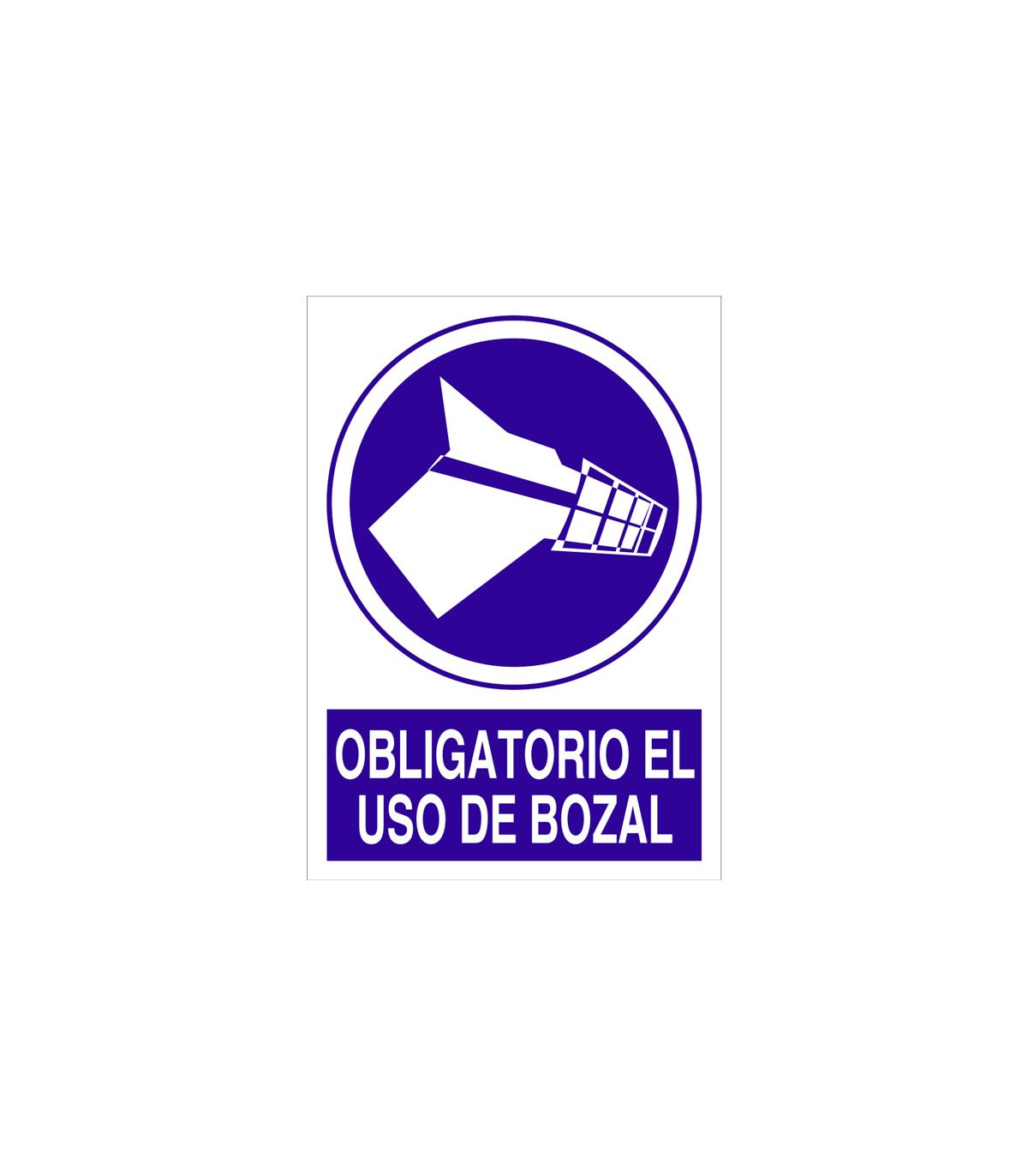 Sinal indicando obrigatório o uso de focinho (texto e pictograma) cofan