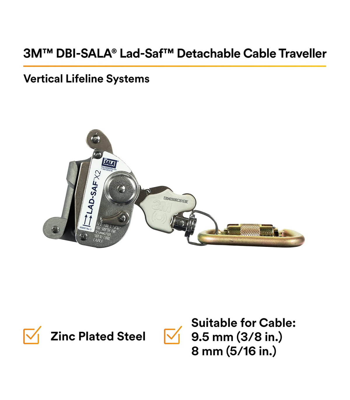 3M™ DBI-SALA® Lad-Saf™ X2 Freno anticaídas runner con mosquetón acero ...